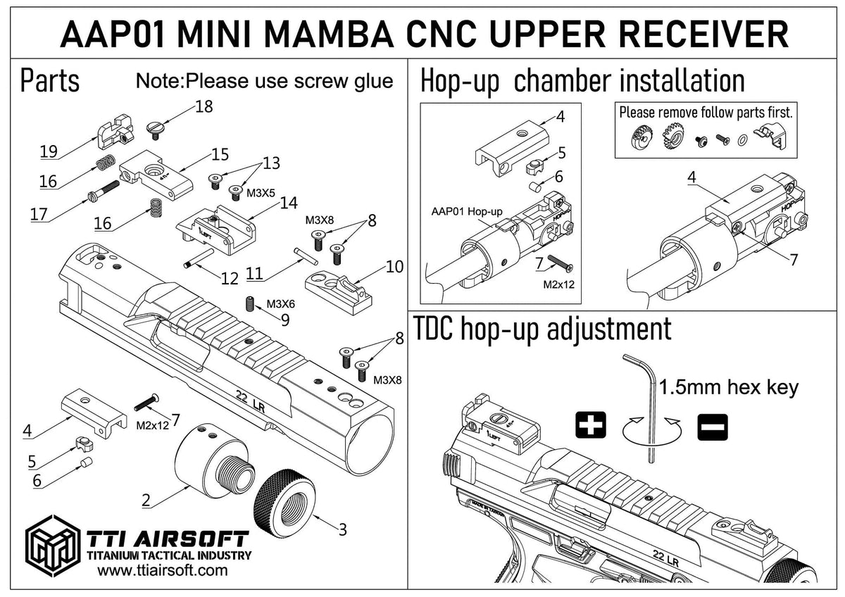 TTI Airsoft AAP01 Mini Mamba CNC Upper Receiver Kit | Bunny Workshop